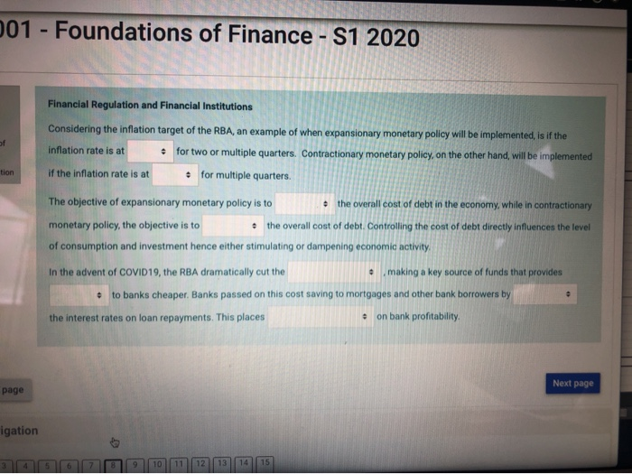 001 - Foundations of Finance - S1 2020 of tion | Chegg.com