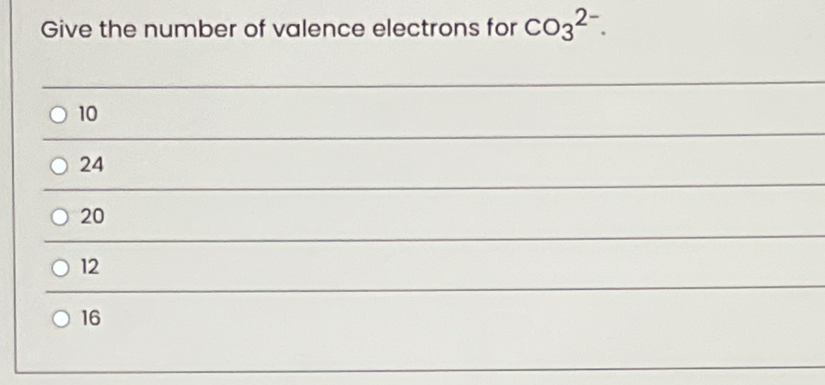 Solved Give the number of valence electrons for | Chegg.com