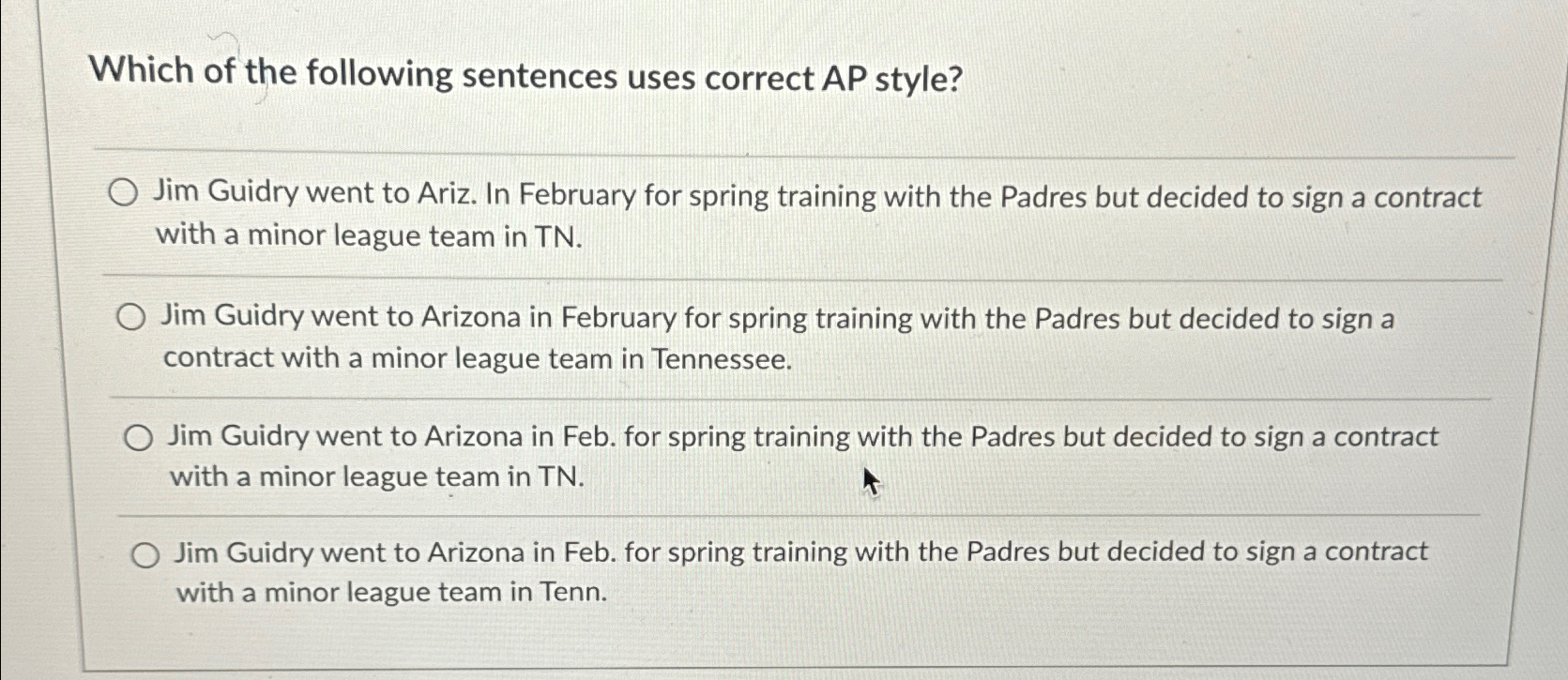 Solved Which of the following sentences uses correct AP | Chegg.com