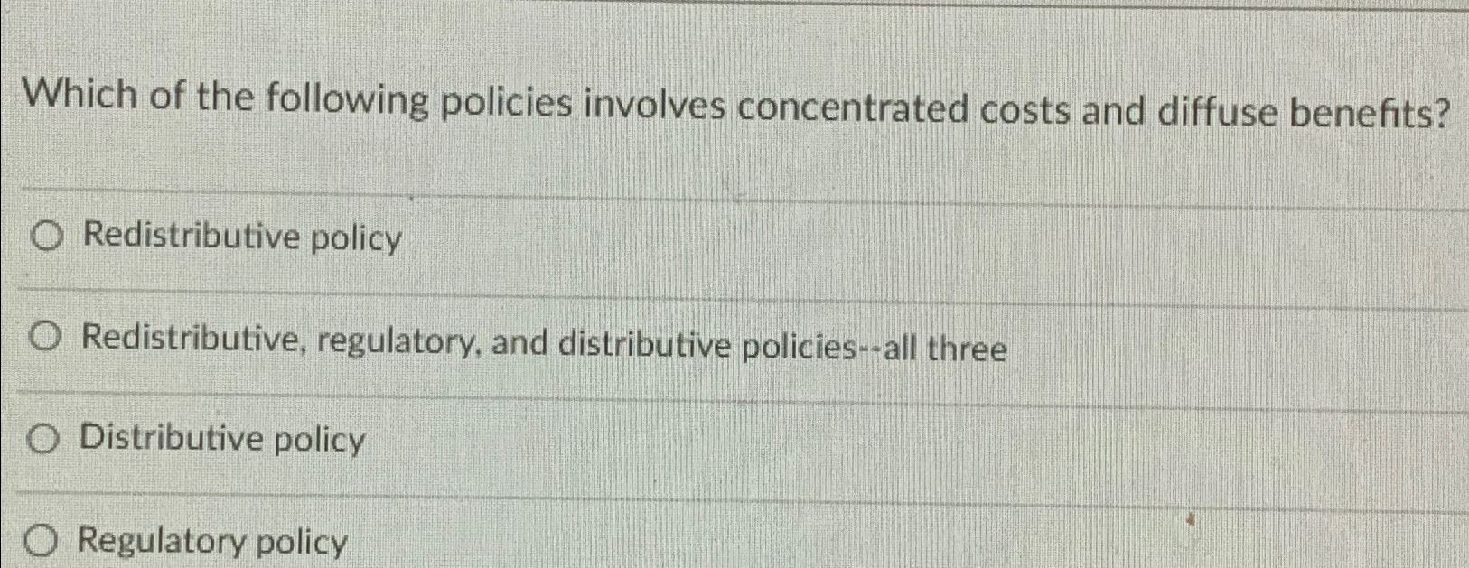 Solved Which of the following policies involves concentrated | Chegg.com