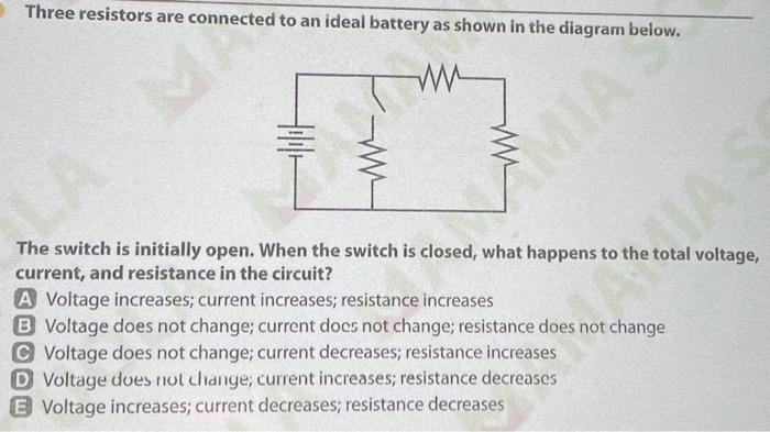 Solved Three resistors are connected to an ideal battery as | Chegg.com