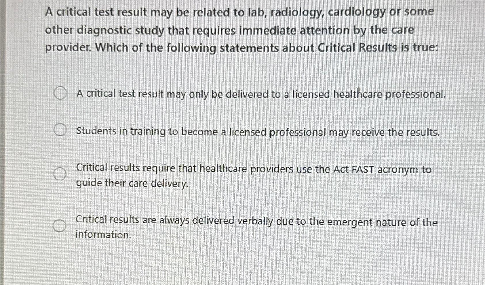 Solved A critical test result may be related to lab, | Chegg.com