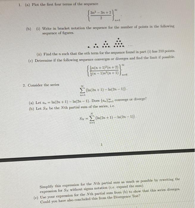 Solved 1. (a) Plot the first four terms of the sequence |3n2 | Chegg.com