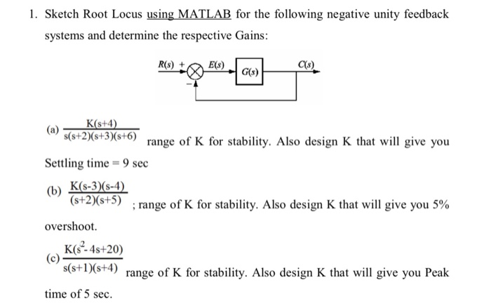 Solved 1. Sketch Root Locus using MATLAB for the following | Chegg.com