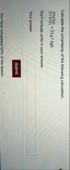 Solved Calculate the uncertainty of the following | Chegg.com