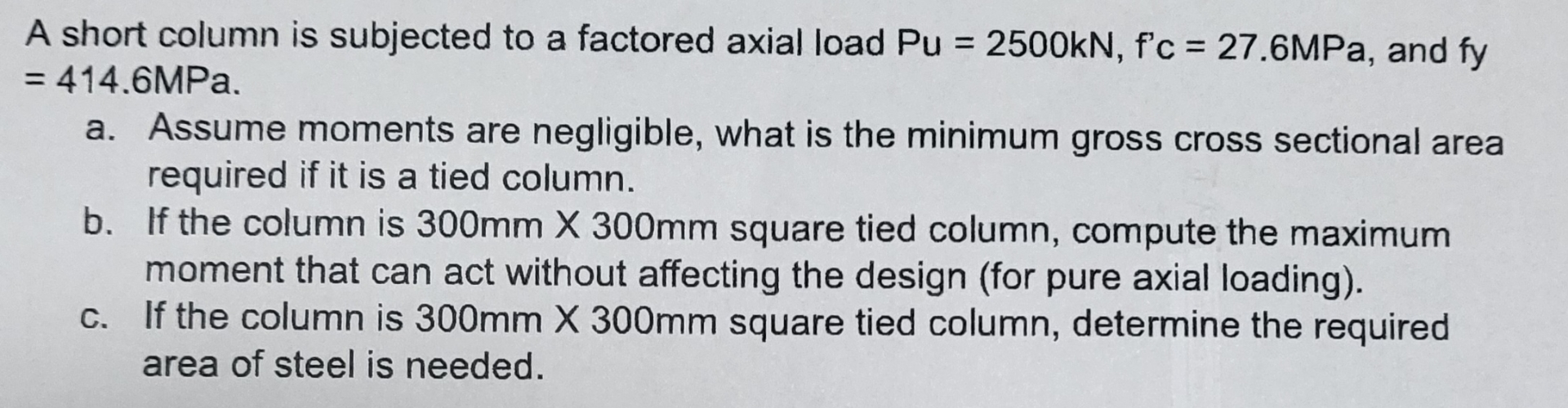 Solved A short column is subjected to a factored axial load | Chegg.com