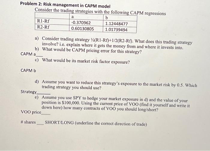 Problem 2: Risk management in CAPM model Consider the | Chegg.com
