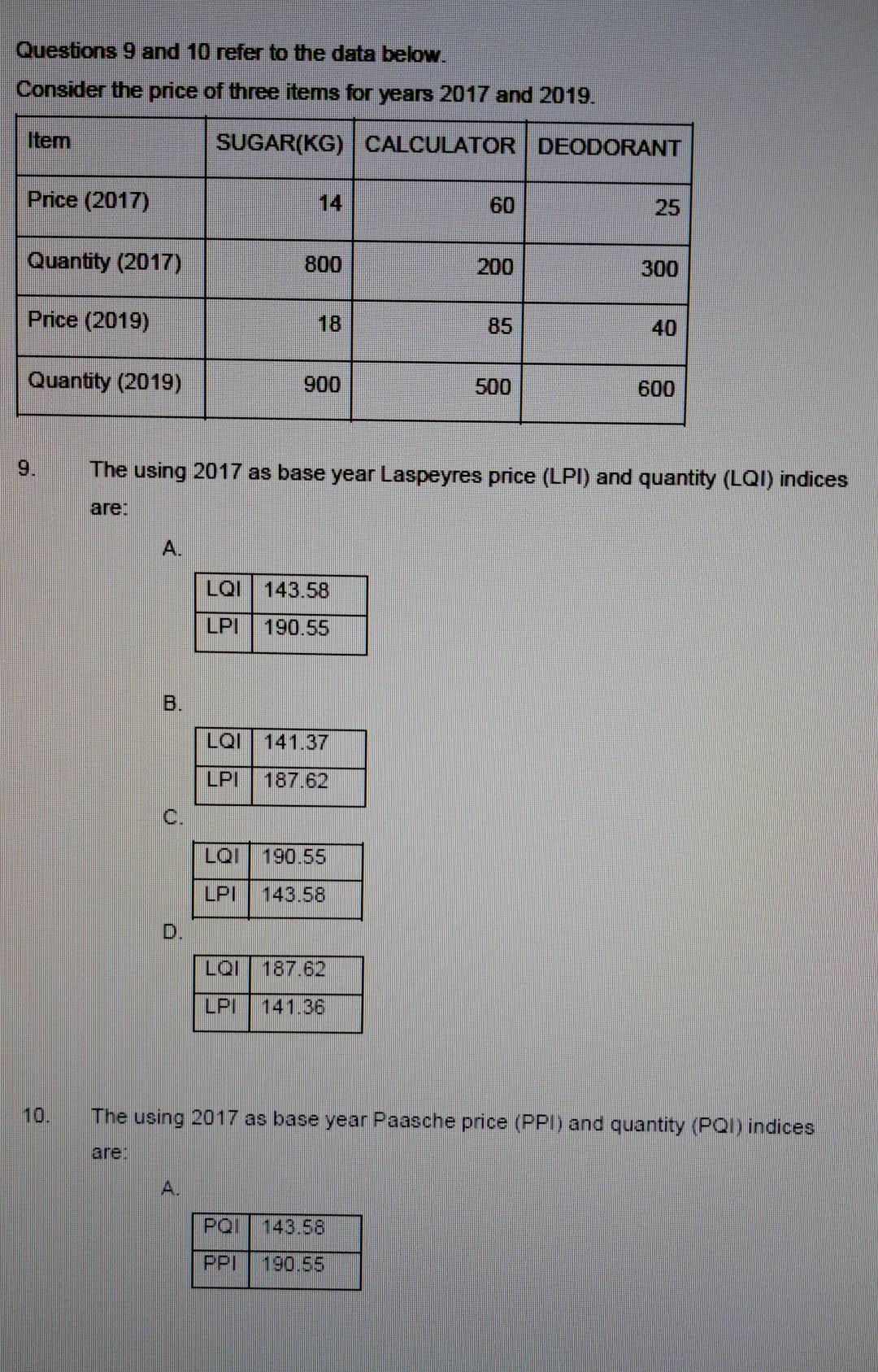 Solved Questions 9 and 10 refer to the data below. Consider | Chegg.com