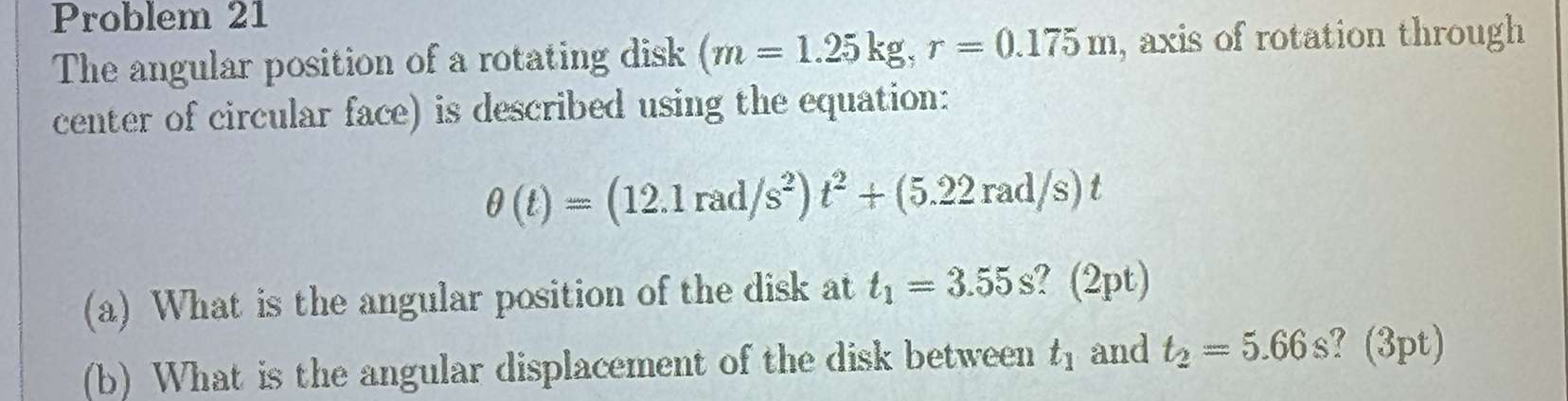 Solved Problem 21The angular position of a rotating disk , | Chegg.com