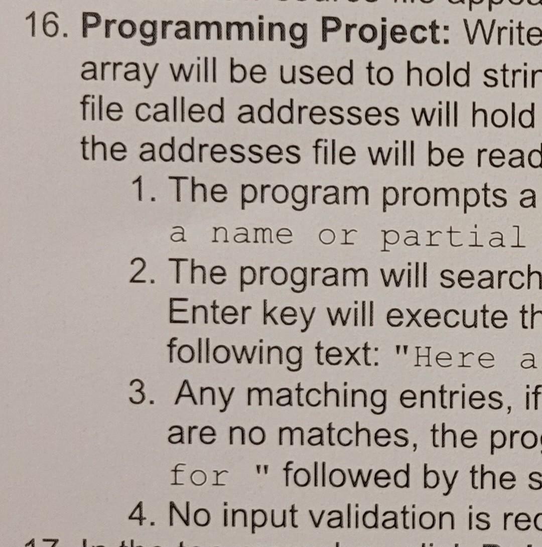 16. Programming Project: Write array will be used to | Chegg.com