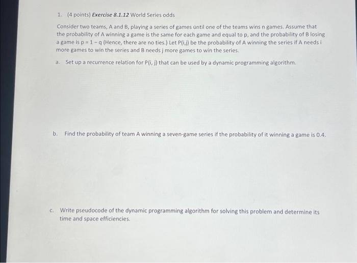 Solved 1. (4 points) Exercise 8.1.12 World Series odds | Chegg.com