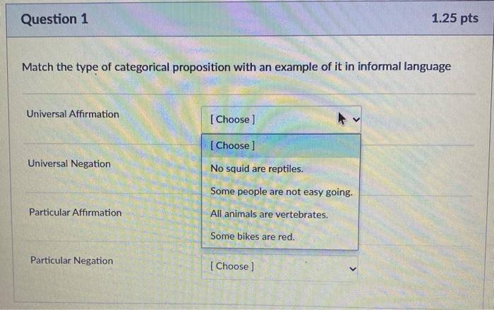 Solved Question 1 1.25 pts Match the type of categorical | Chegg.com