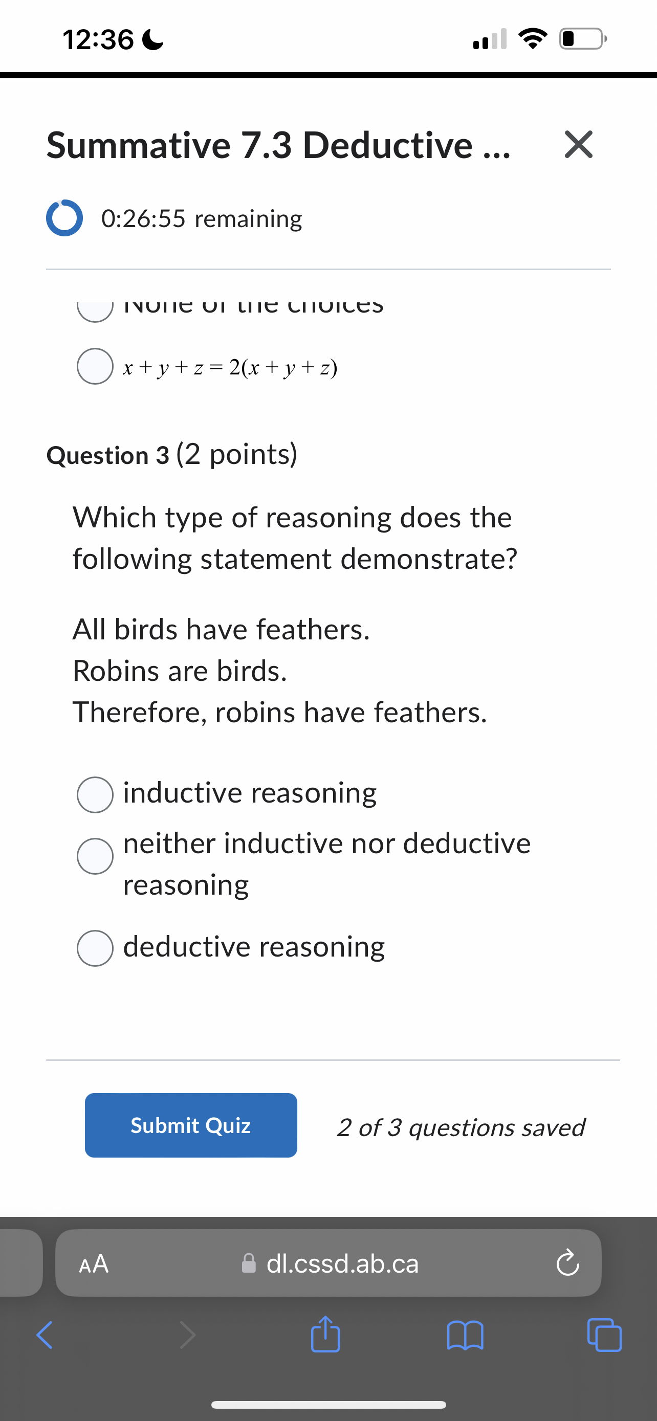 Solved 12:36Summative 7.3 ﻿Deductive ...0:26:55 | Chegg.com