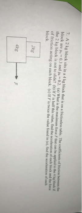 Solved 7. A 2 kg block sits in a 4 kg block that is on a | Chegg.com