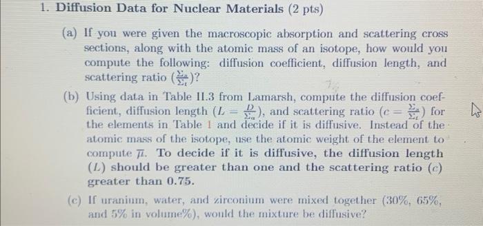 Solved Table 1: Data to Compute for P'roblem I1. Diffusion | Chegg.com