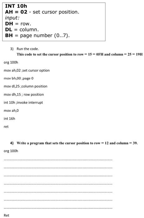 Solved INT 10h AH=0 - set video mode. input: AL= desired | Chegg.com