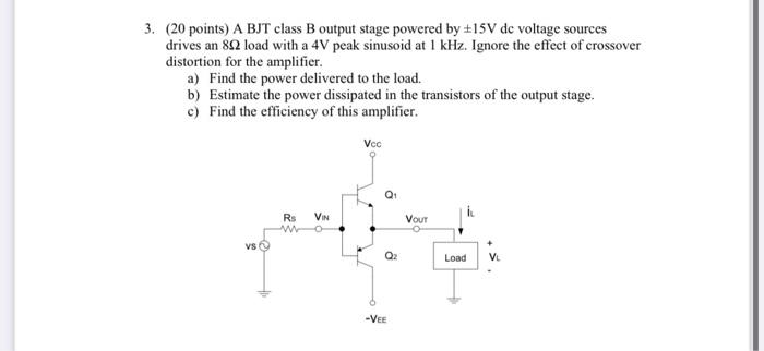 Solved 3. (20 points) A BJT class B output stage powered by | Chegg.com