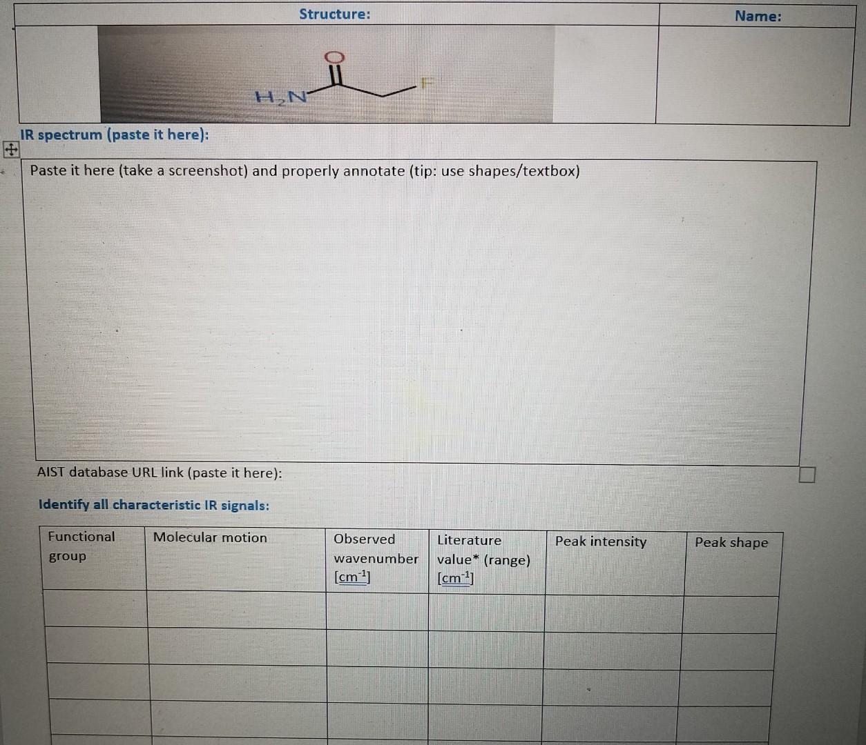 Solved Structure: Name: HN IR spectrum (paste it here): | Chegg.com
