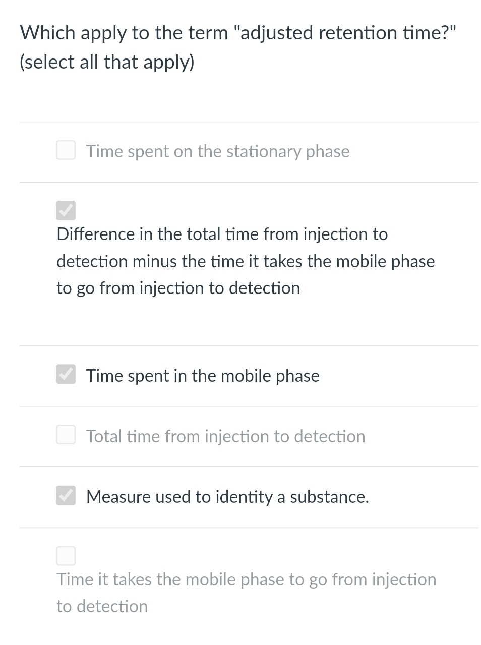 Solved Which apply to the term "adjusted retention time?" | Chegg.com