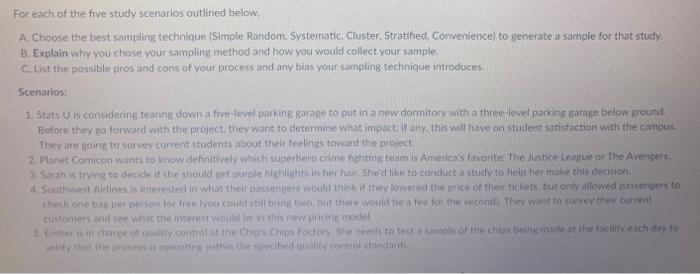 Solved For each of the five study scenarios outlined below, | Chegg.com