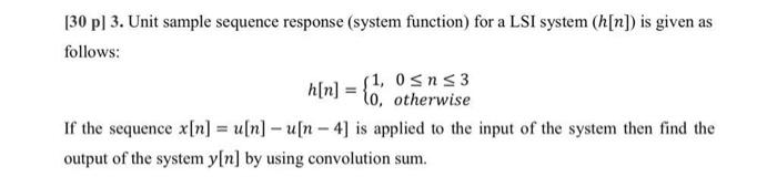 Solved (30 p. 3. Unit sample sequence response (system | Chegg.com