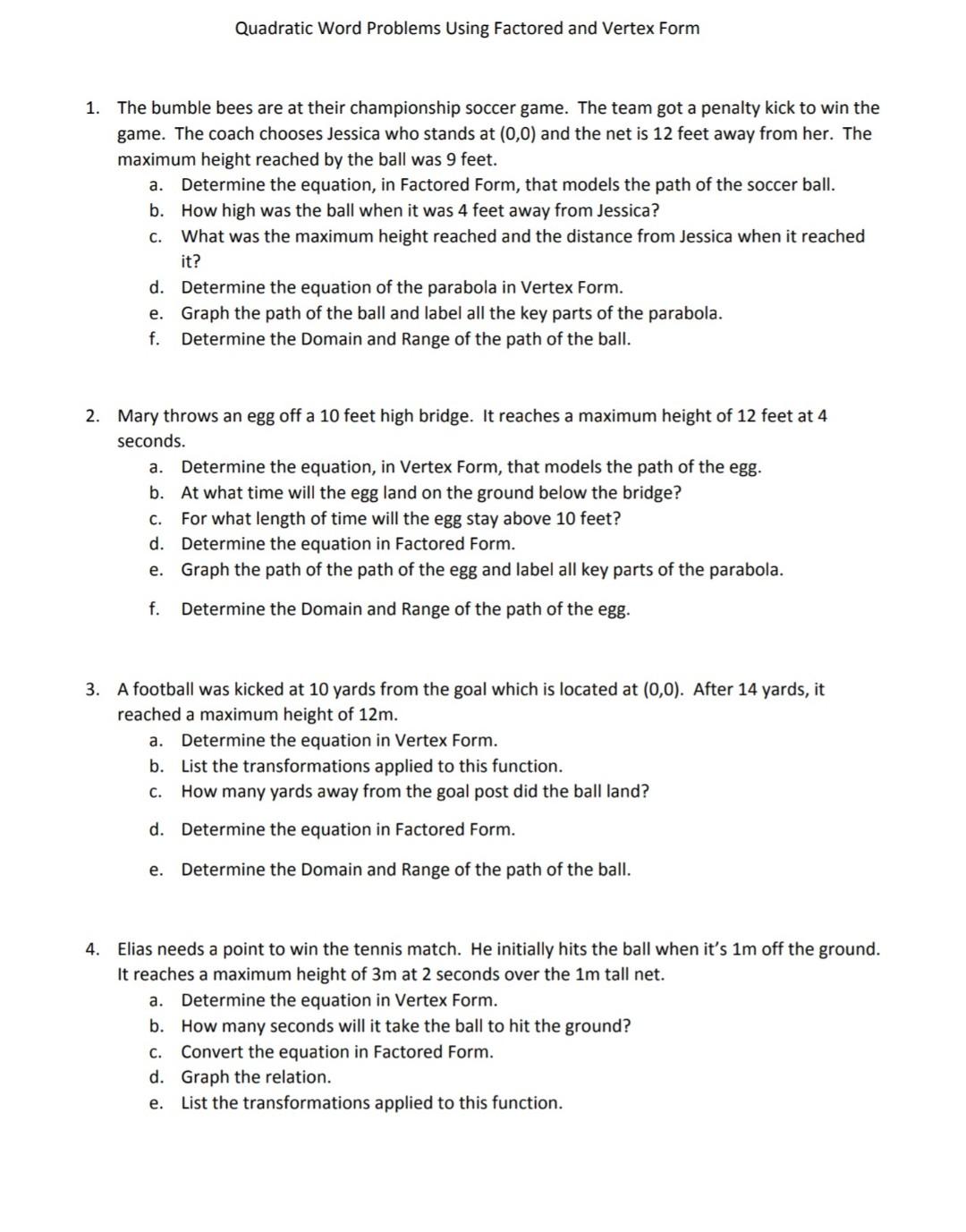 Quadratic Word Problems Using Factored and Vertex | Chegg.com
