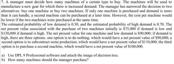 Solved 7. A manager must decide how many machines of a | Chegg.com