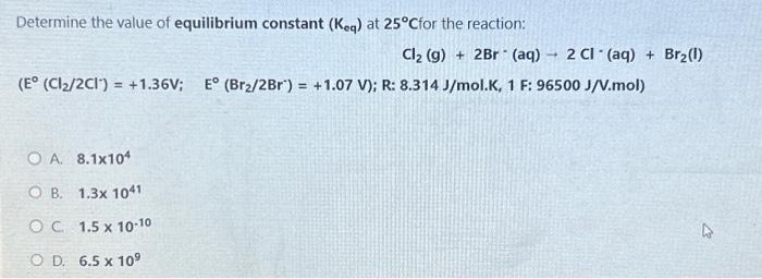 Solved Determine the value of equilibrium constant (Keq) at | Chegg.com