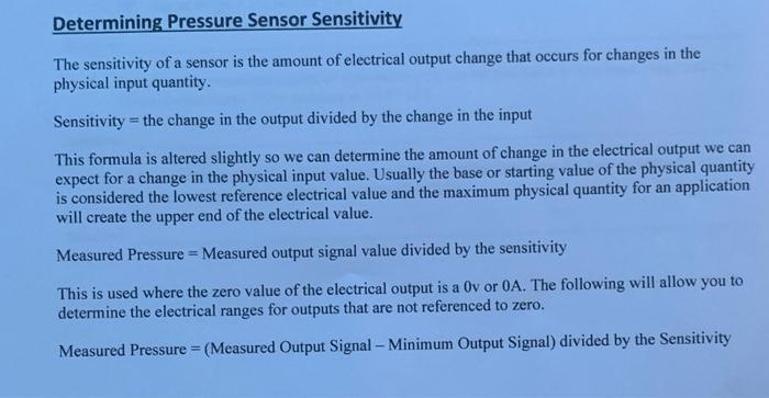 Solved Determining Pressure Sensor Sensitivity The | Chegg.com