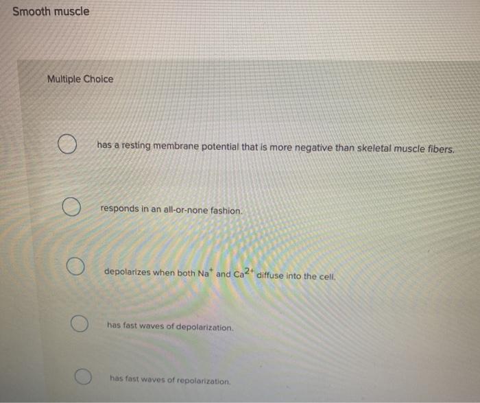 Solved Smooth muscle Multiple Choice has a resting membrane | Chegg.com