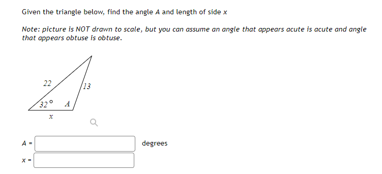 Solved Given the triangle below, find the angle A and length | Chegg.com