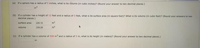 Solved (a) If a sphere has a radius of Sinches, what is its | Chegg.com