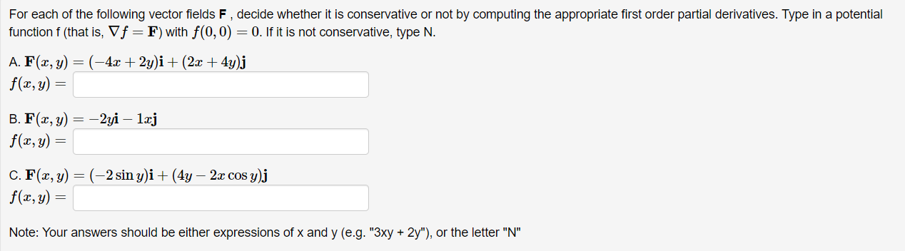 Solved For each of the following vector fields F, ﻿decide | Chegg.com