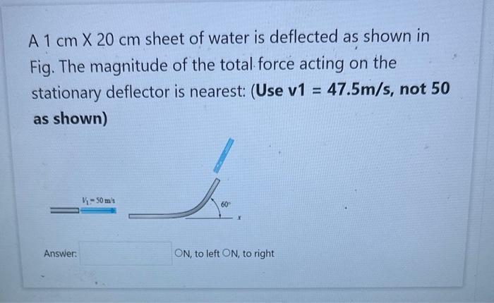 Solved A 1 cm×20 cm sheet of water is deflected as shown in | Chegg.com