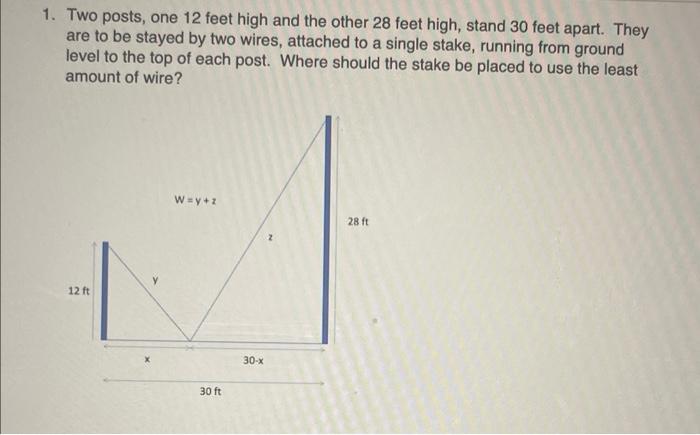 Solved Two posts, one 12 feet high and the other 28 feet | Chegg.com