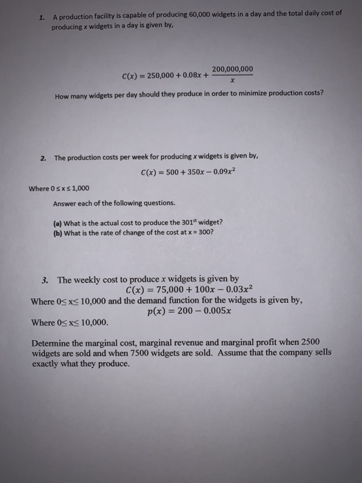 Solved 1. A production facility is capable of producing | Chegg.com