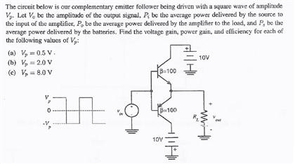 The circuit below is our complementary emitter | Chegg.com