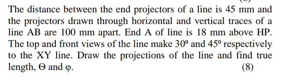 Solved The distance between the end projectors of a line is | Chegg.com