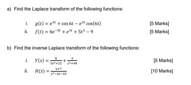 Solved a) ﻿Find the Laplace transform of the following | Chegg.com