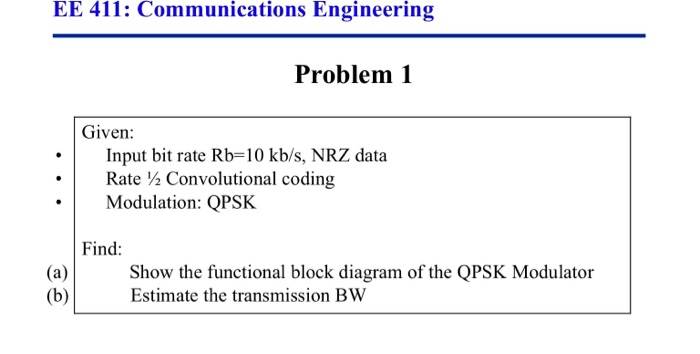 Solved EE 411: Communications Engineering Problem 1 Given: | Chegg.com