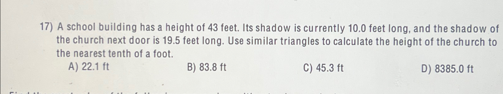 Solved A school building has a height of 43 ﻿feet. Its | Chegg.com