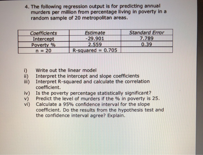 Solved 4. The following regression output is for predicting | Chegg.com