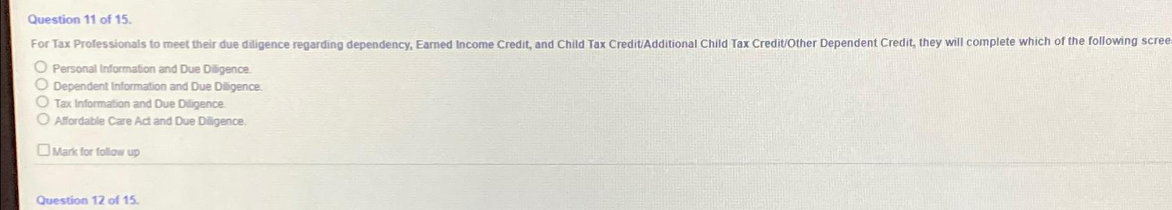 Solved Question 11 ﻿of 15.Personal Information and Due | Chegg.com