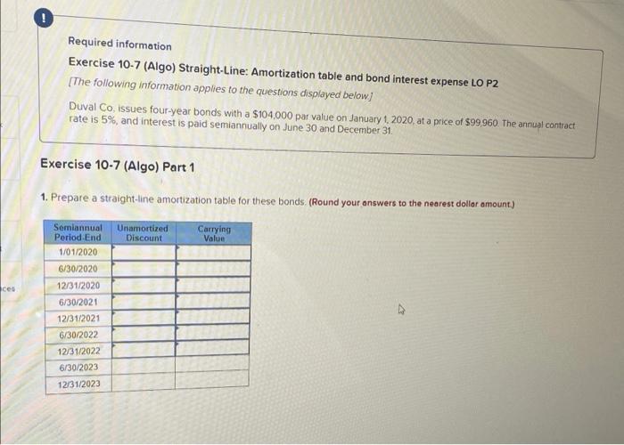 Solved Required information Exercise 10-7 (Algo) | Chegg.com