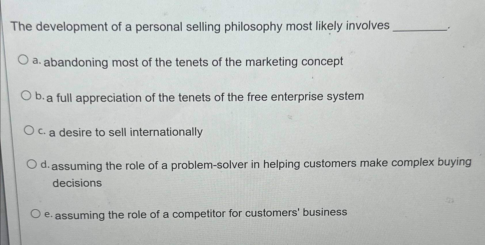 Solved The development of a personal selling philosophy most | Chegg.com