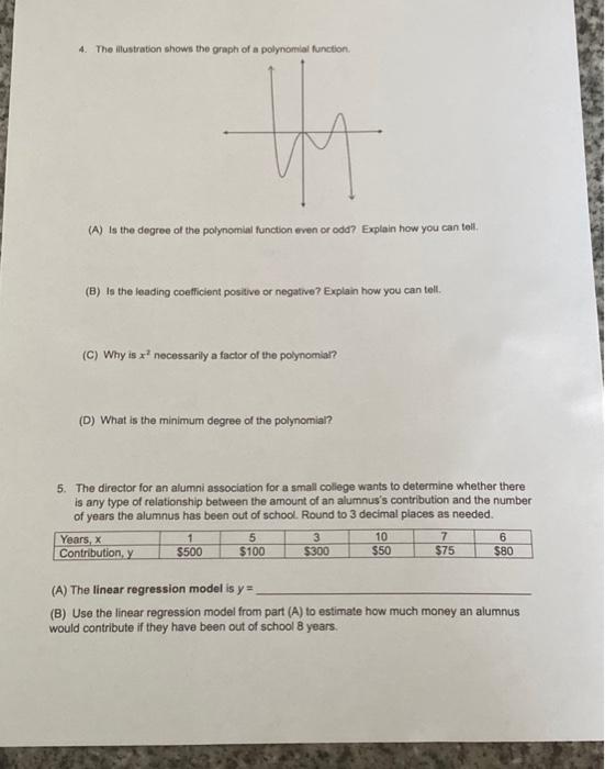 Solved 4. The lllustration shows the graph of a polynomial | Chegg.com