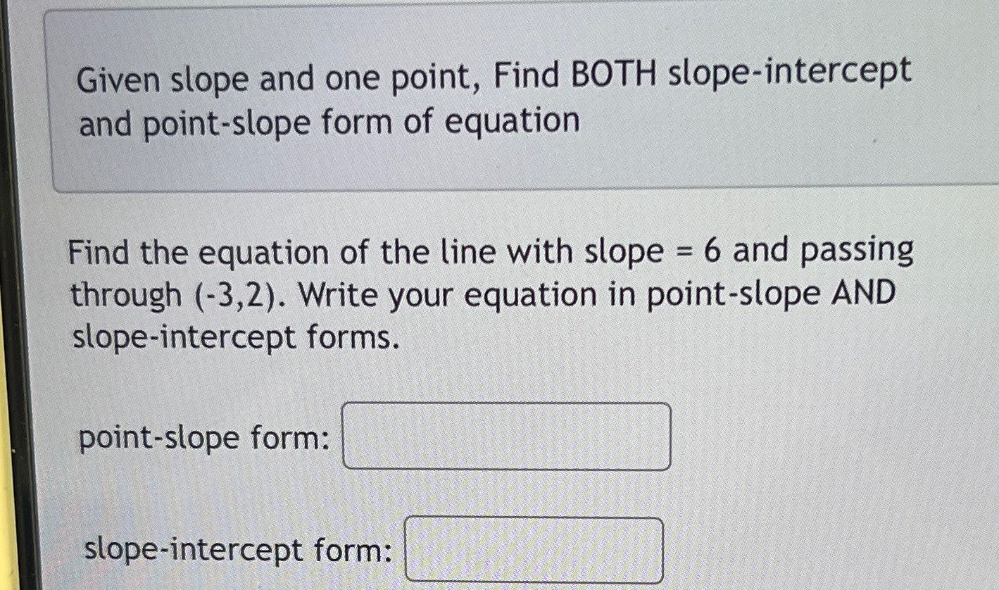 Solved Given slope and one point, Find BOTH slope-intercept | Chegg.com