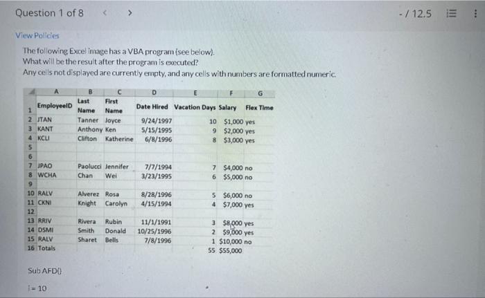 Solved The fol owing Excel image has a VBA program (see | Chegg.com