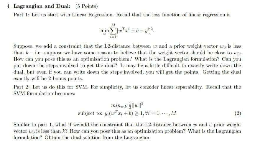 Lagrangian and Dual: (5 Points) Part 1: Let us start | Chegg.com