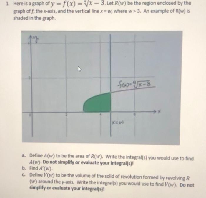 Solved 1. Here is a graph of y=f(x)=3x−3. Let R(w) be the | Chegg.com